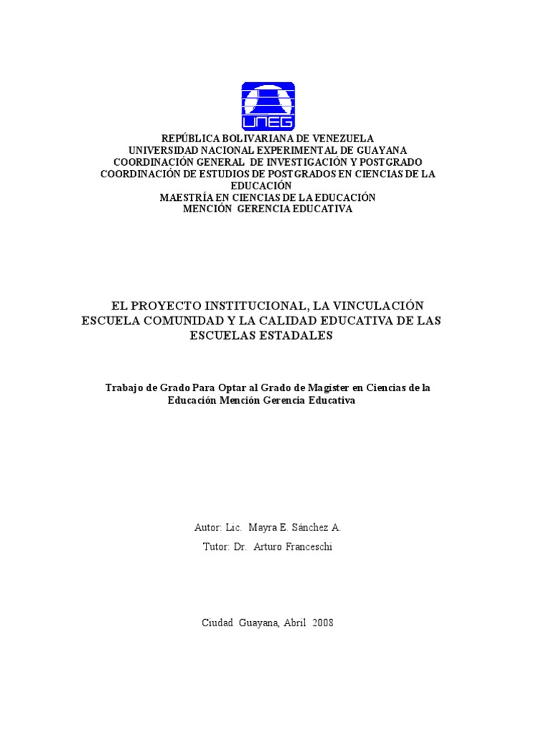 Trabajo de Grado de La UNEG | PDF | America latina | Planificación