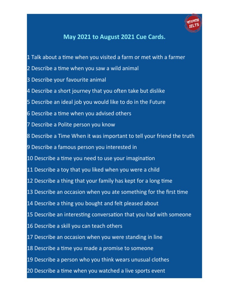 40 Engaging Cue Card Topics | PDF