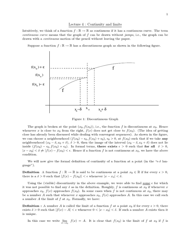 Lecture 4 Continuity And Limits Pdf Continuous Function Mathematical Relations