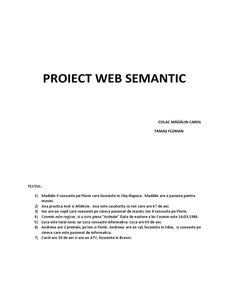 Proiect Web Semantic: Colac Mădălin-Carol Tamaș Florian | Download Free PDF | Resource ...