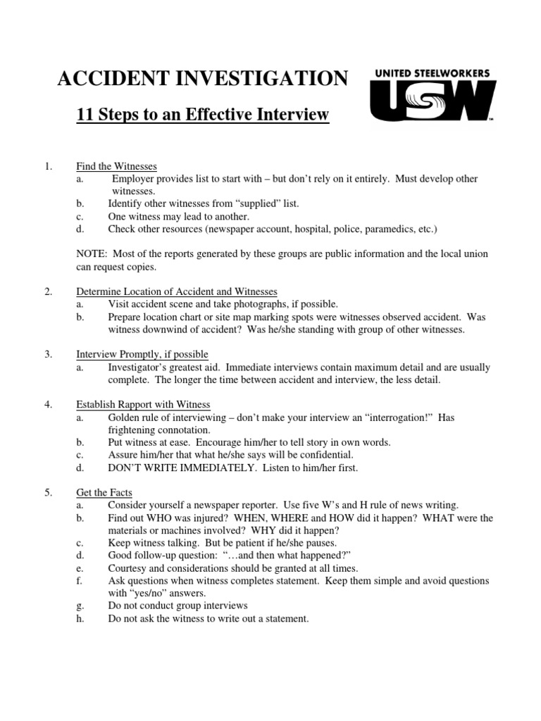 11 Steps for Effective Accident Interviews | PDF | Witness | Interview