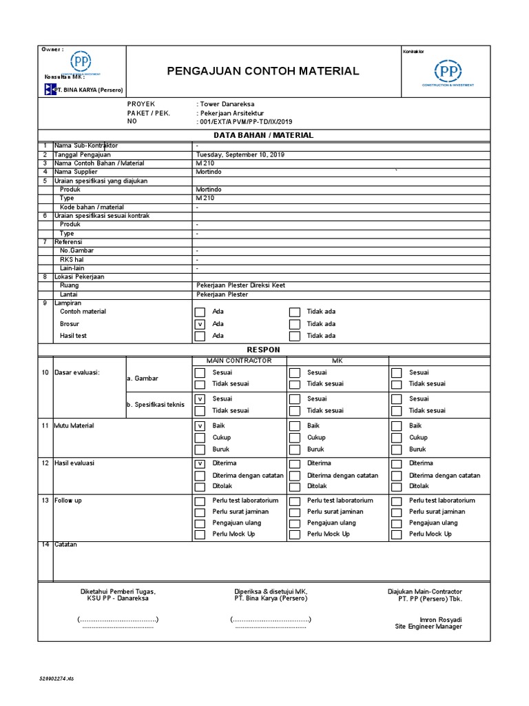 Pengajuan Material Mortindo M 210 | PDF