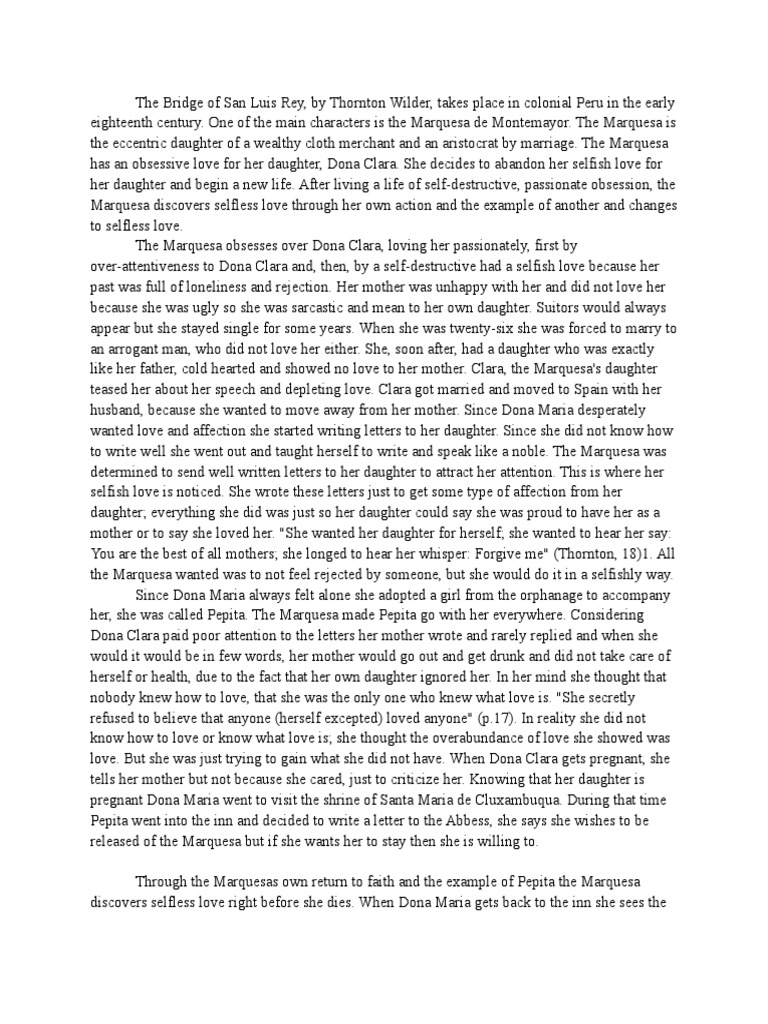 English 11 - The Bridge of San Luis Rey Interpretive Essay | PDF | Love