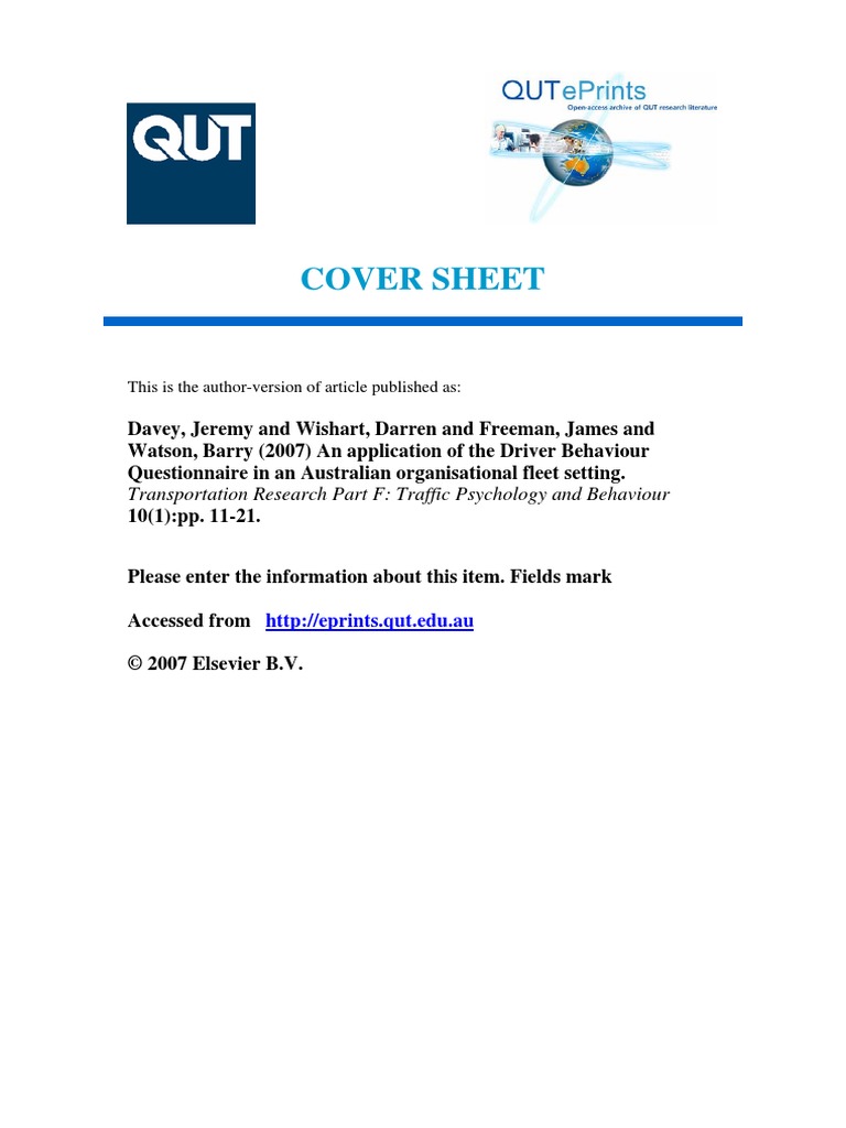Cover Sheet: Transportation Research Part F: Traffic Psychology and ...