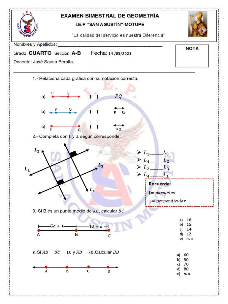Examen Bimestral de Geometría 4A-4B | PDF | Enseñanza de matemática