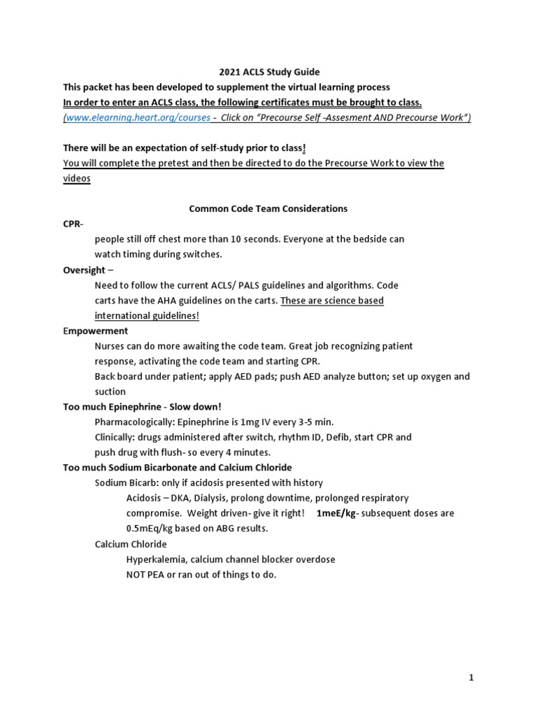 2021 ACLS Study Guide | PDF | Cardiopulmonary Resuscitation | Cardiac ...