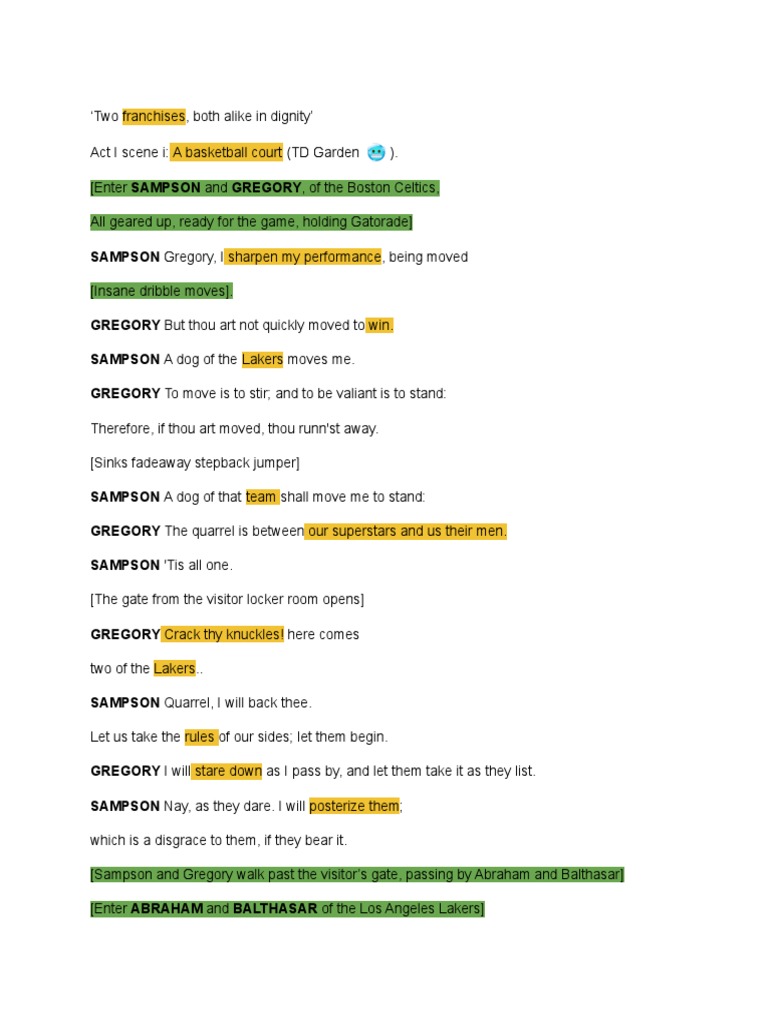 Act 1 Scene 1 Script 1 | PDF | Team Sports | National Basketball ...