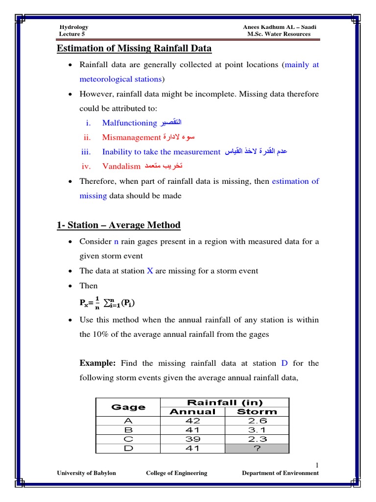 Estimation of Missing Rainfall Data: Mainly at Meteorological Stations | PDF | Precipitation ...