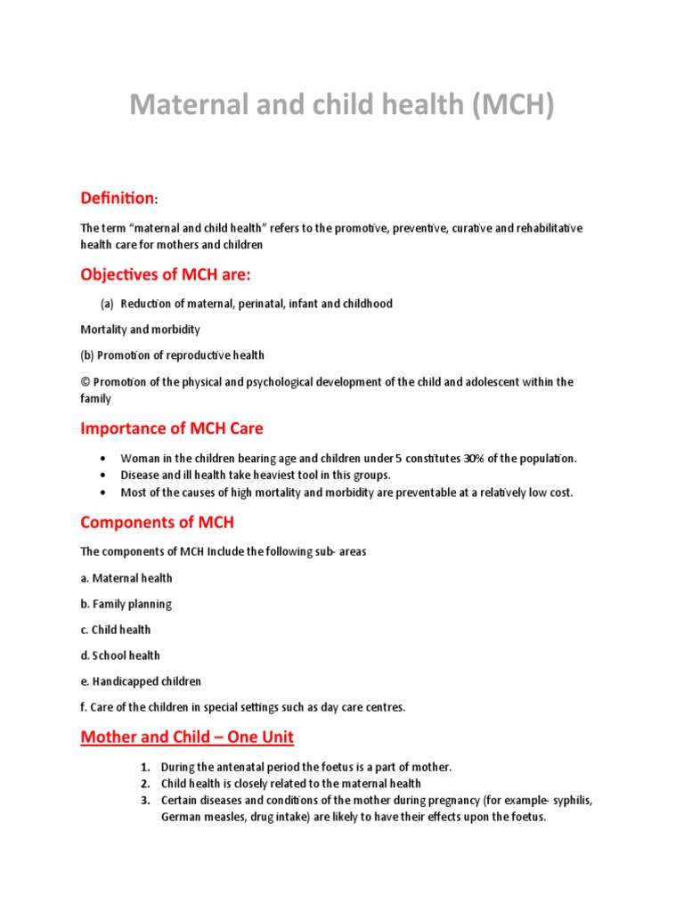 Maternal and Child Health (MCH) | PDF | Maternal Death | Infant Mortality