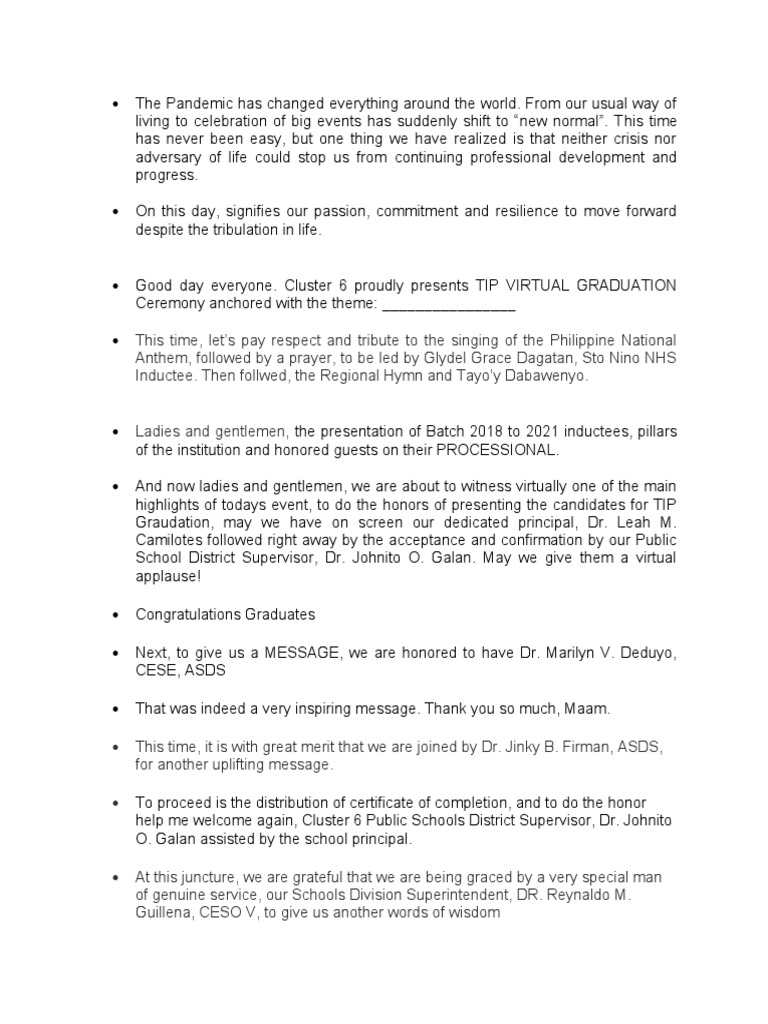 Virtual Tip Graduation Script | PDF