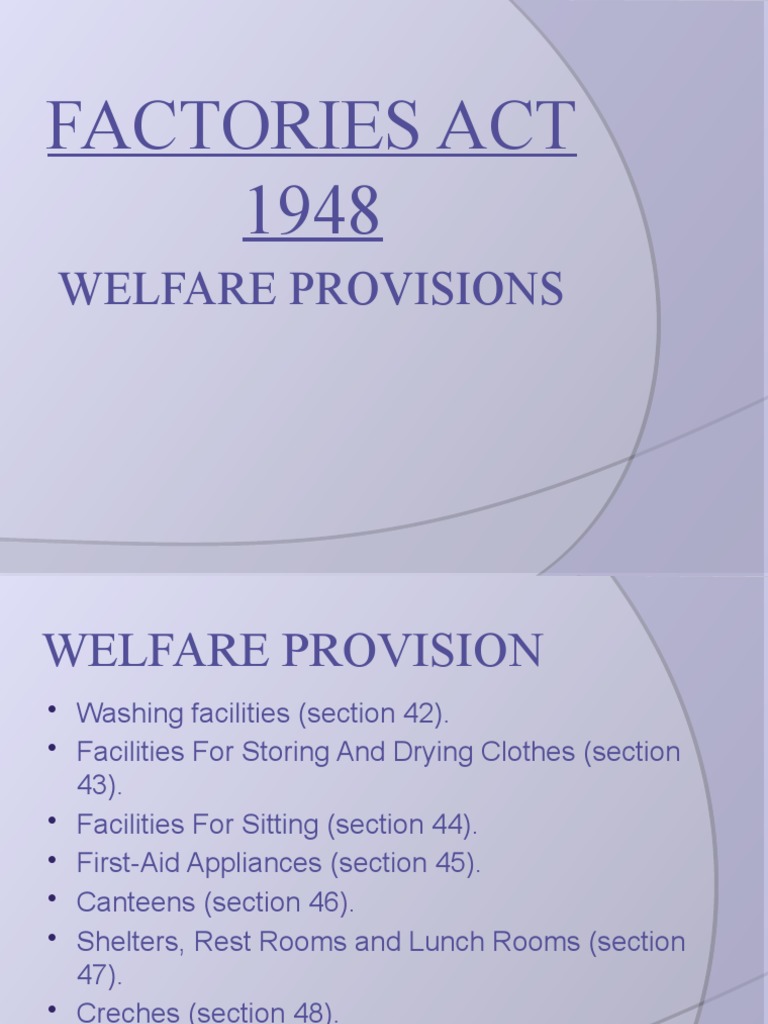 Factories Act 1948: Welfare Provisions | PDF | Health Care | Health ...