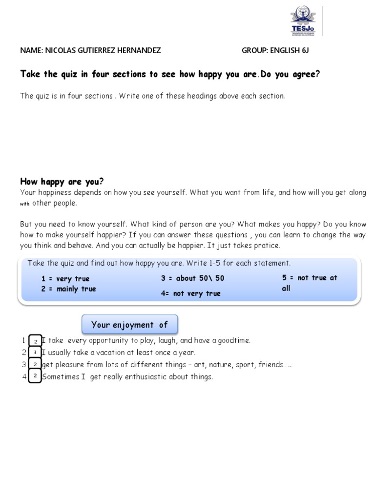 Take The Quiz in Four Sections To See How Happy You Are - Do You Agree ...