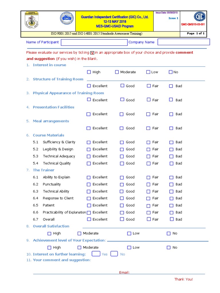 Feedback Form (QMS - EMS) | PDF | Human Nature | Health Care