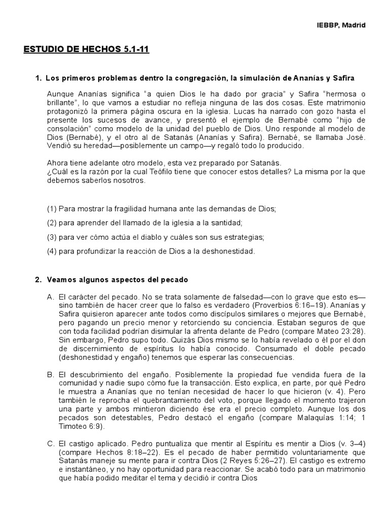 Estudio de Hechos 5. 1-11 | PDF | Satán | Biblia