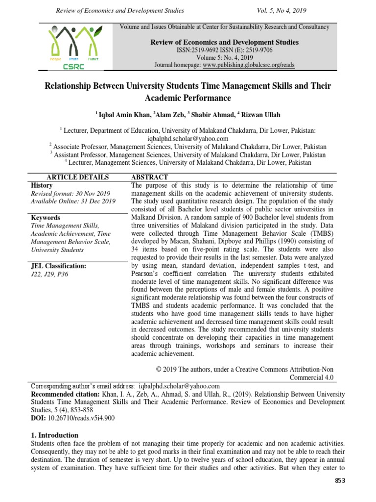 Relationship Between University Students Time Management Skills and ...