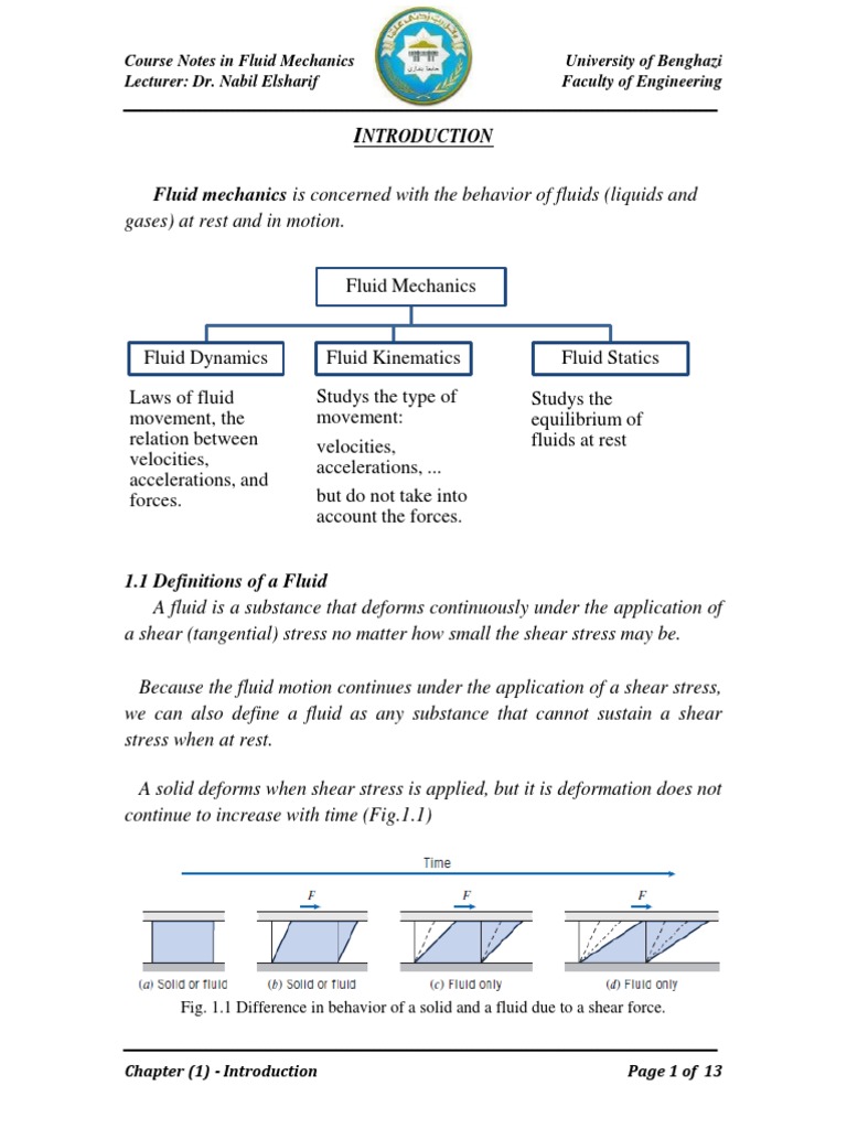 Course Notes in Fluid Mechanics University of Benghazi Lecturer: Dr ...