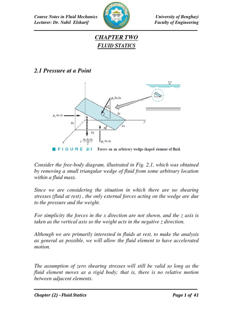 Fluid Statics Course Notes | PDF | Pressure Measurement | Pressure