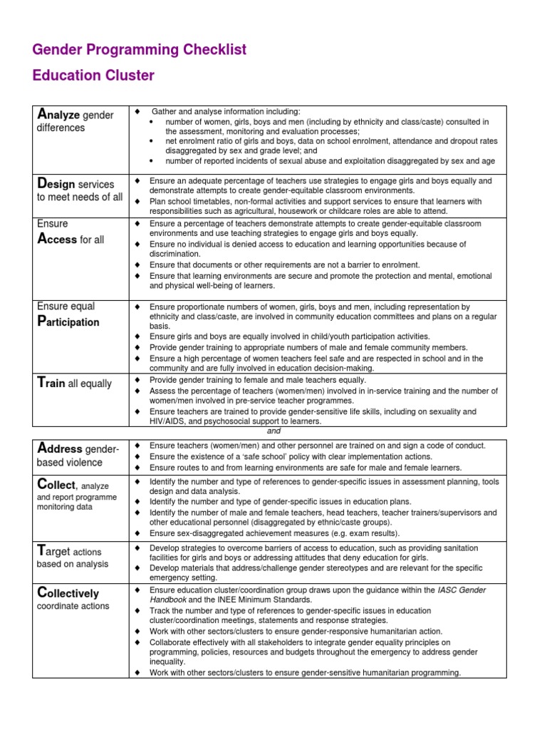 Education GenderChecklist | PDF | Gender | Gender Studies