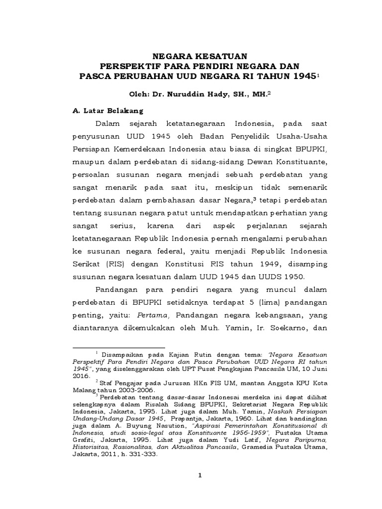 Negara Kesatuan Perspektif para Pendiri Negara Dan Pasca Perubahan UUD ...