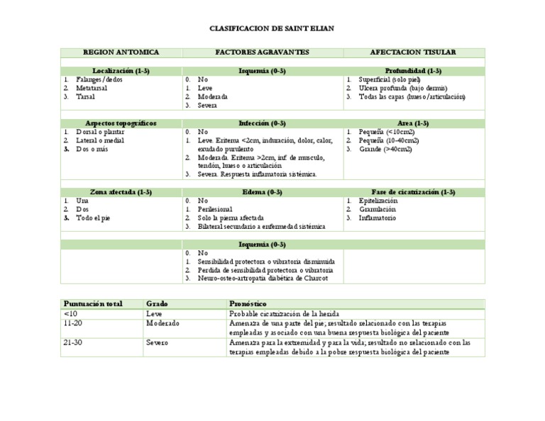 Clasificacion de Saint Elian | PDF | Pie | Enfermedades y trastornos