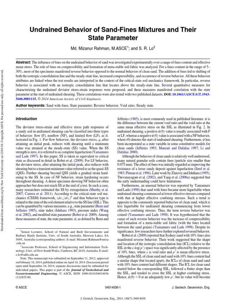 Undrained Behavior of Sand-Fines Mixtures and Their State Parameter ...