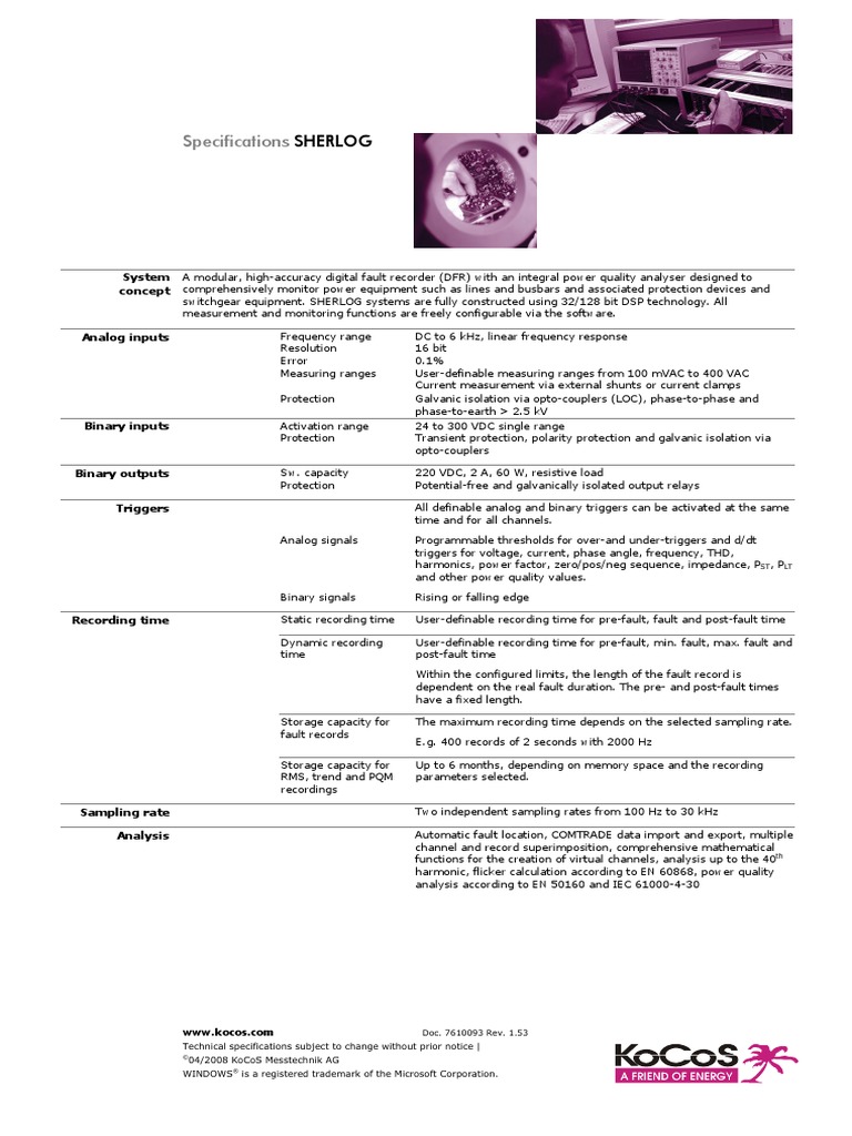 Specifications SHERLOG en | PDF | Electricity | Manufactured Goods