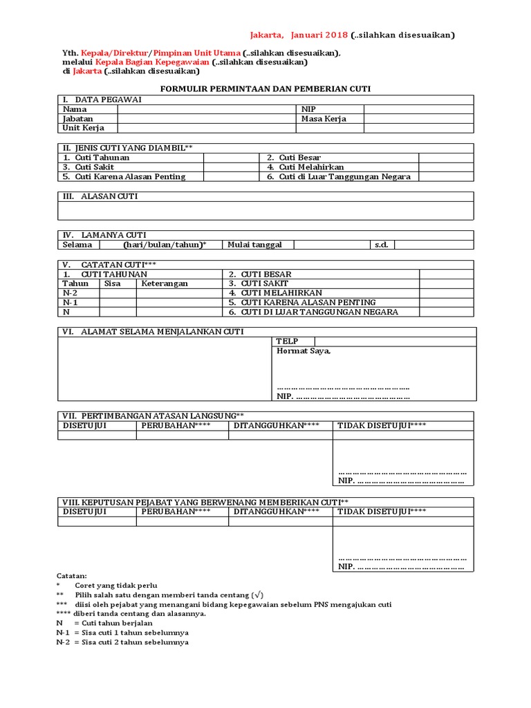 Format Cuti Tahunan Pns 20181 | PDF