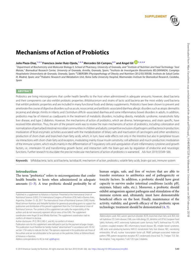 Mechanism of Action of Probiotic | PDF | Probiotic | Gut Flora