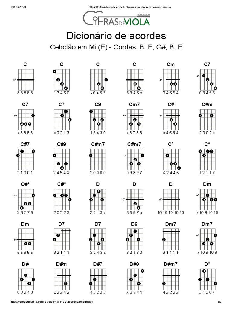 Dicionário de Acordes para Viola Caipira | PDF