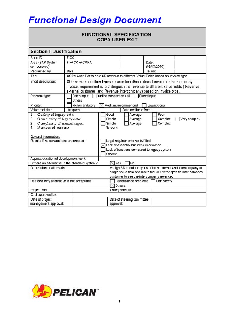 Functional Design Document: Functional Specification Copa User Exit ...