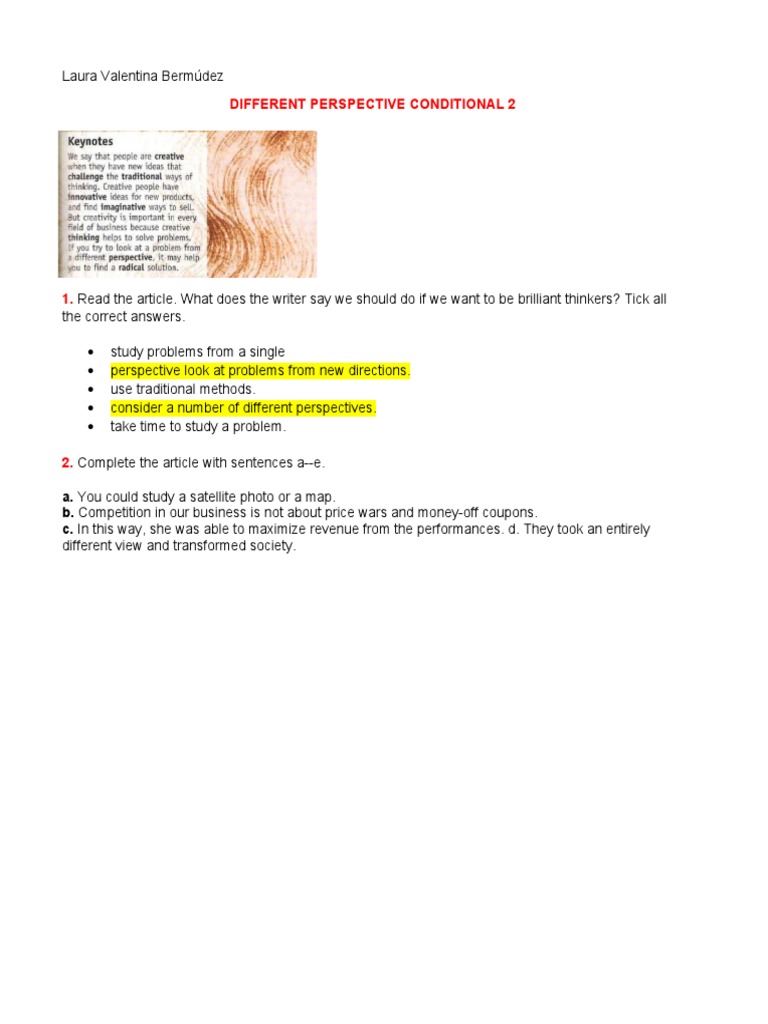 Different Perspective Conditional 2 | PDF | Adjective | Syntactic ...