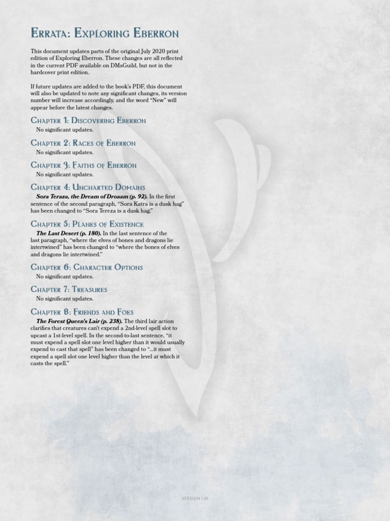 D&D5e - Eberron - Exploring Eberron - Errata (v1.01) | PDF