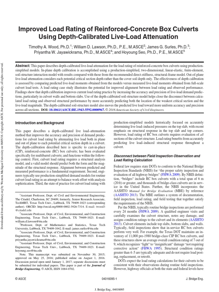 Improved Load Rating of Reinforced-Concrete Box Culverts Using Depth ...