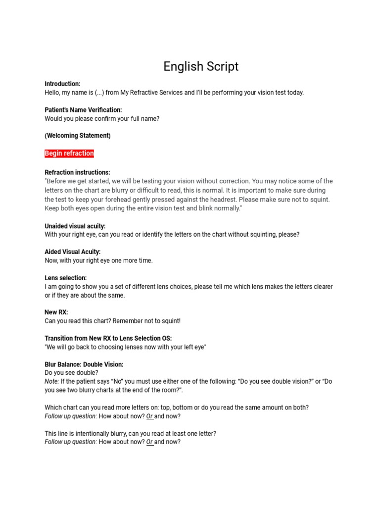 MRS Script (English - Spanish - French - Portuguese) | PDF | Eye ...