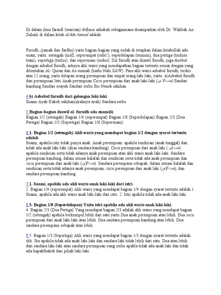 Pemahaman Ashabul Furudh dalam Faraidh | PDF | Sains & Matematika