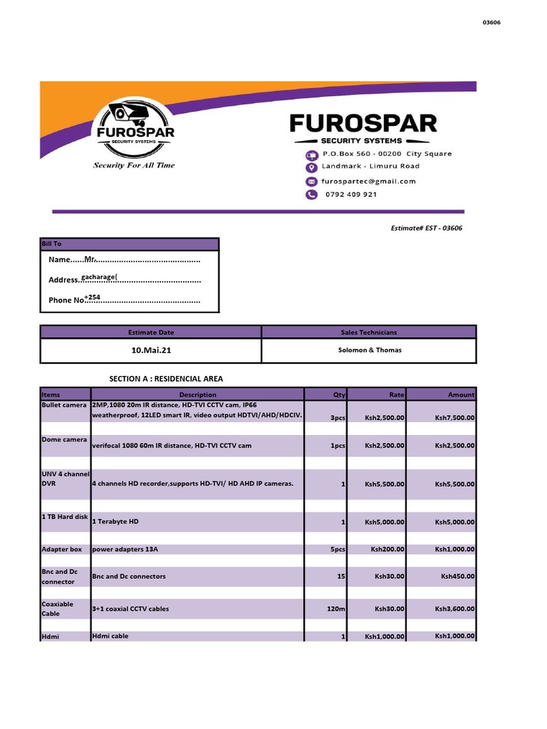 MR Maina's CCTV Estimate | PDF | Closed Circuit Television | Video