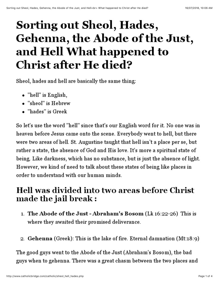 What Is Sheol, Hades, Gehenna? | PDF | Hell | Purgatory