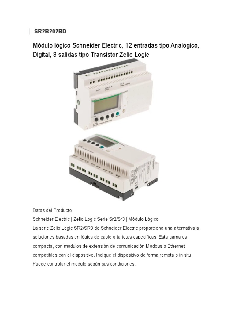 Módulo Lógico Schneider Electric, 12 Entradas Tipo Analógico, Digital, 8 Salidas Tipo Transistor ...