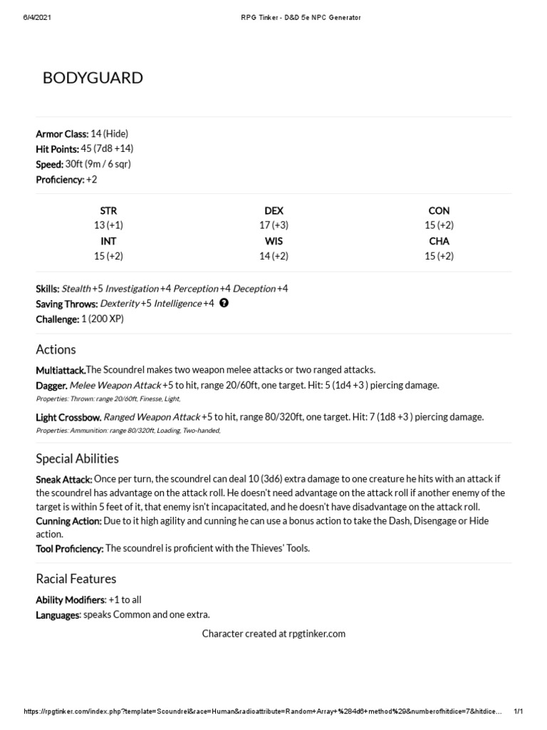 D&D 5e NPC: Human Scoundrel Guide | PDF