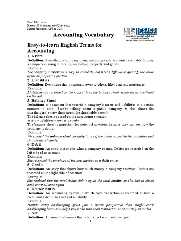 Accounting Vocabulary: Easy-To-Learn English Terms For Accounting | PDF ...