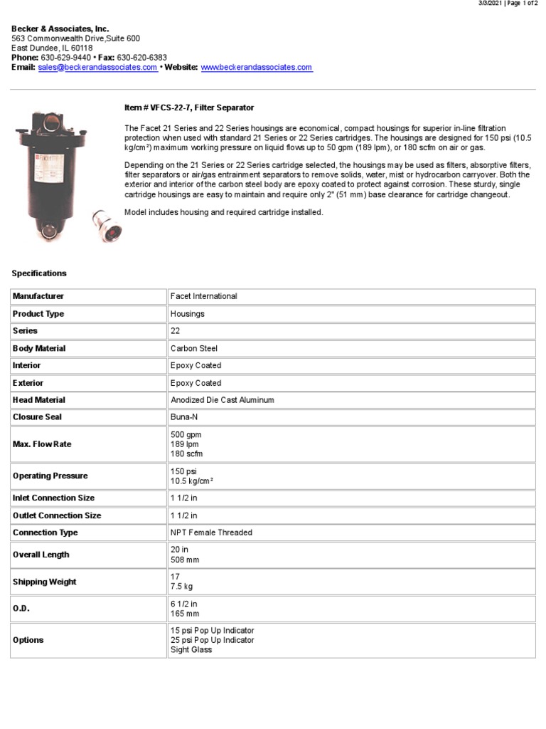 VFCS 22 7 FilterSeparator | PDF | Filtration | Materials