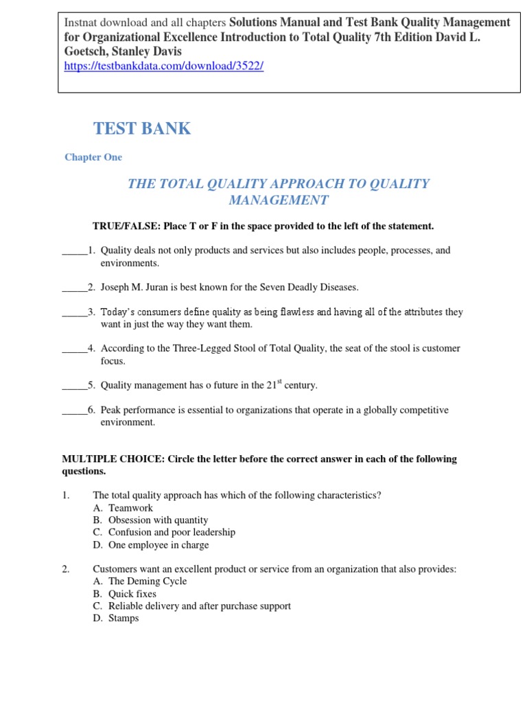 Total Quality Management Quiz Insights | PDF | Strategic Management ...