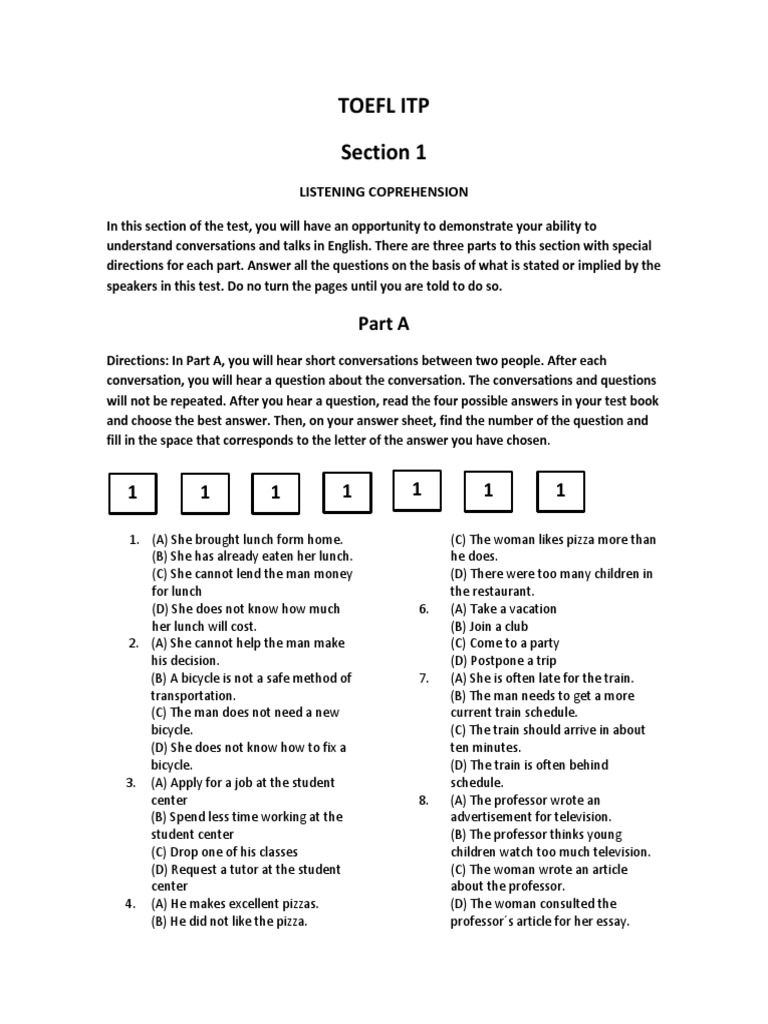 Toefl Itp Section 1: Part A | PDF | Memory | Books