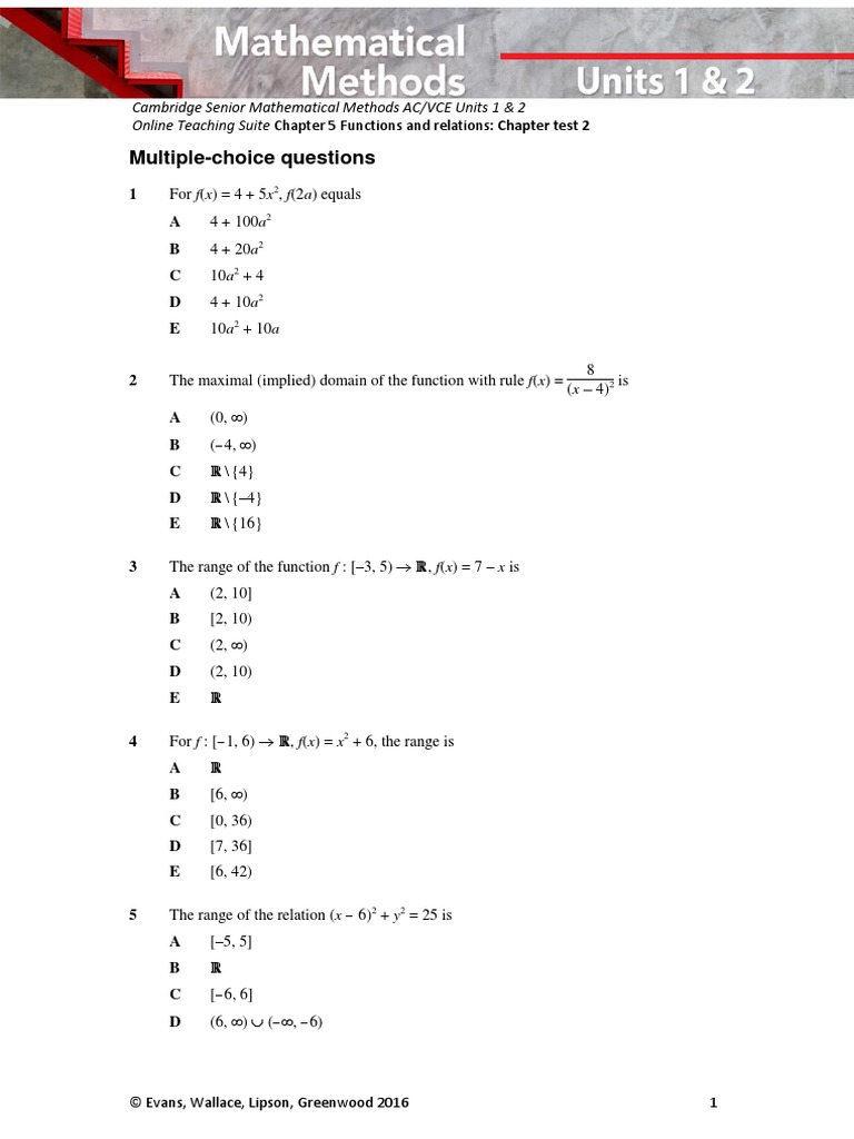 Chapter 5 Functions Teaching Suite Test 2 + SOLUTIONS | PDF | Function ...