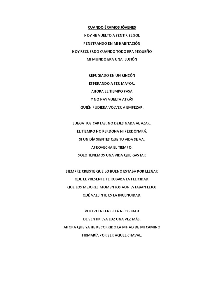 Cuando Éramos Jóvenes: Reflexiones | PDF | Poesía