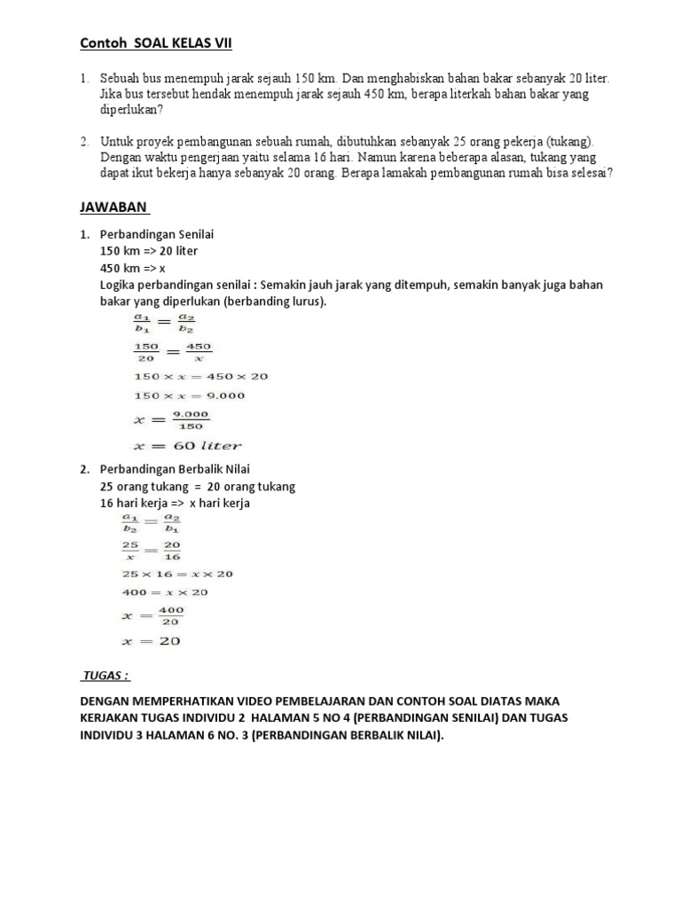 Soal Perbandingan Kelas VII | PDF | Metode & Bahan Ajar | Seni