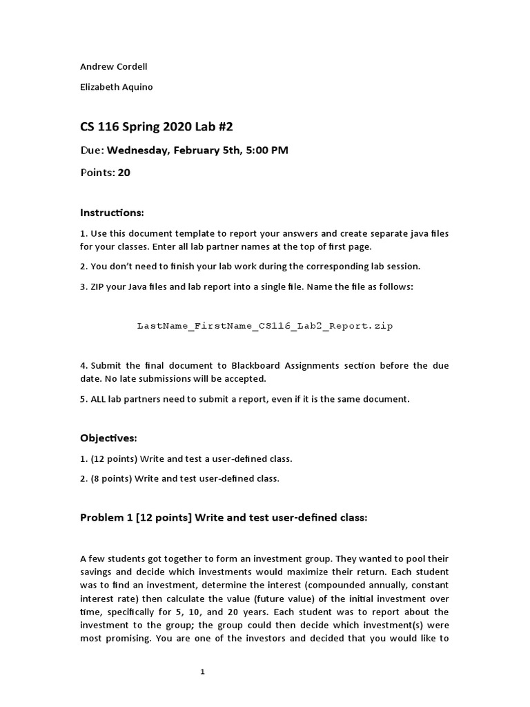 Cordell Andrew CS116 Lab2 Report | PDF | Constructor (Object Oriented ...