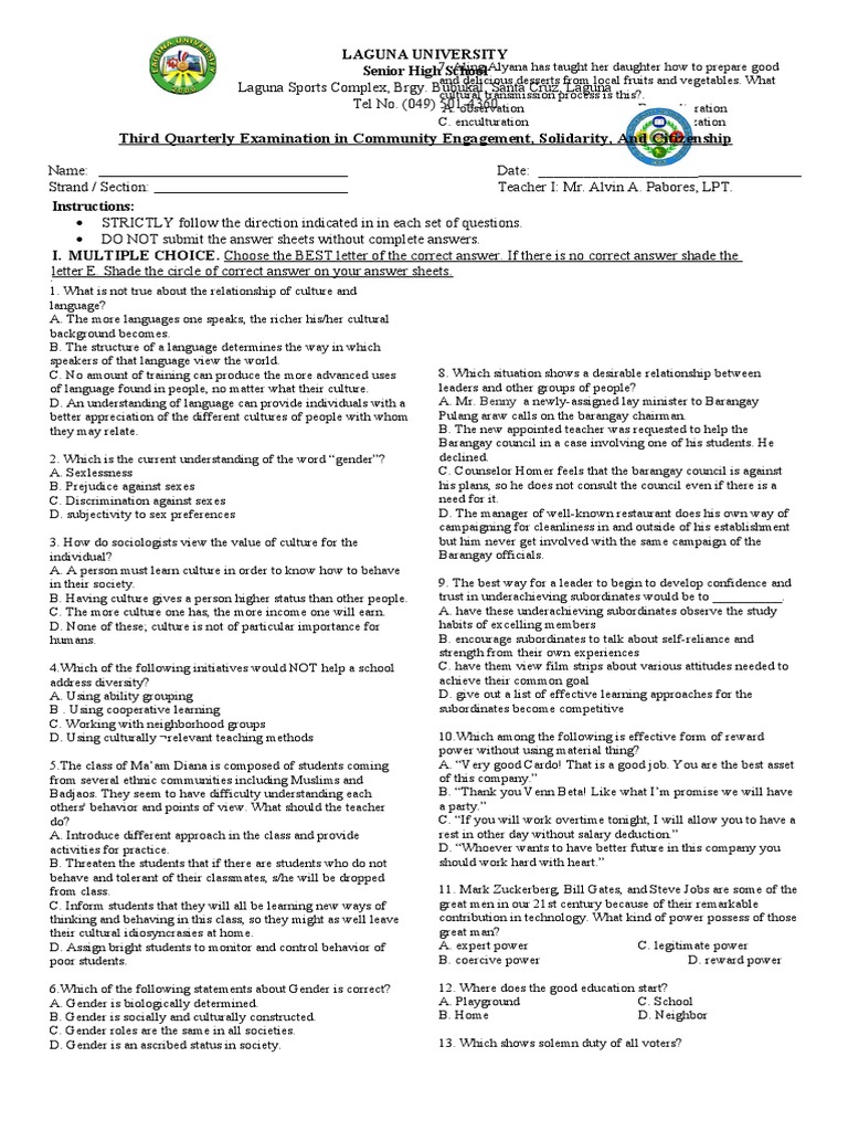 Community Engagement Exam Guide | PDF | Value (Ethics) | Community