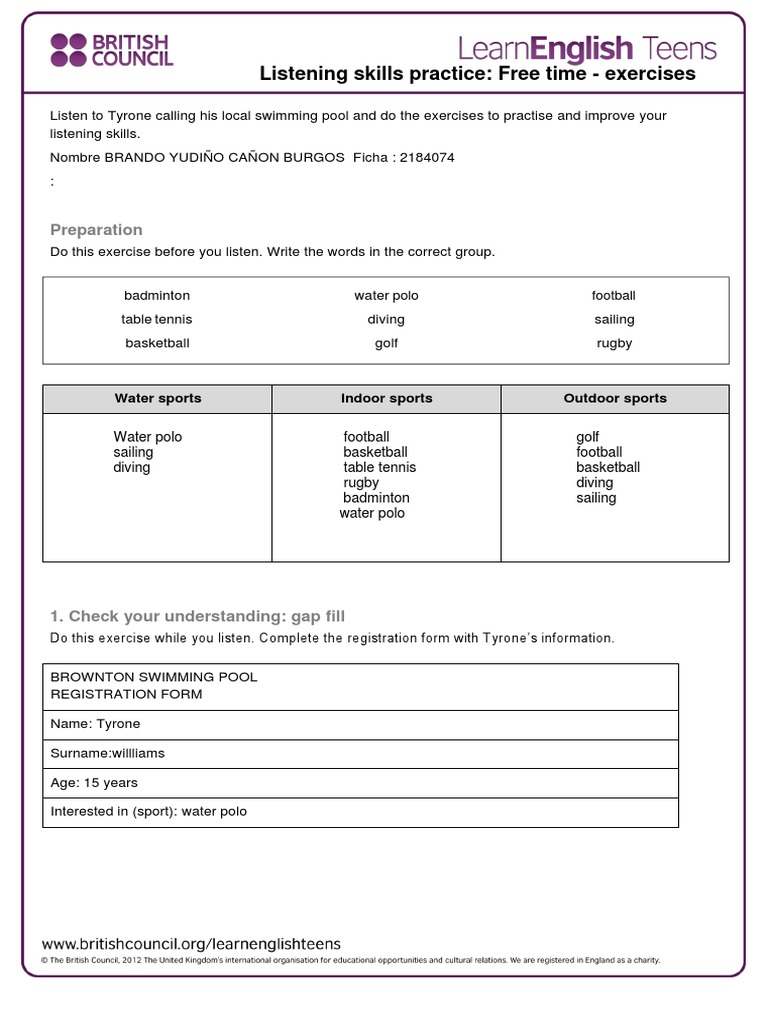 Tarea 8 de La Guia de Comprender de Ingles | PDF | Summer Sports ...
