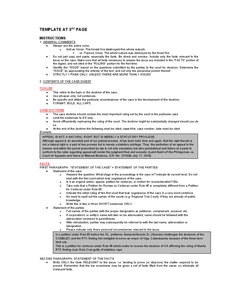Case Digest Guidelines Template USE THIS SL PAT | PDF | Certiorari | Appeal